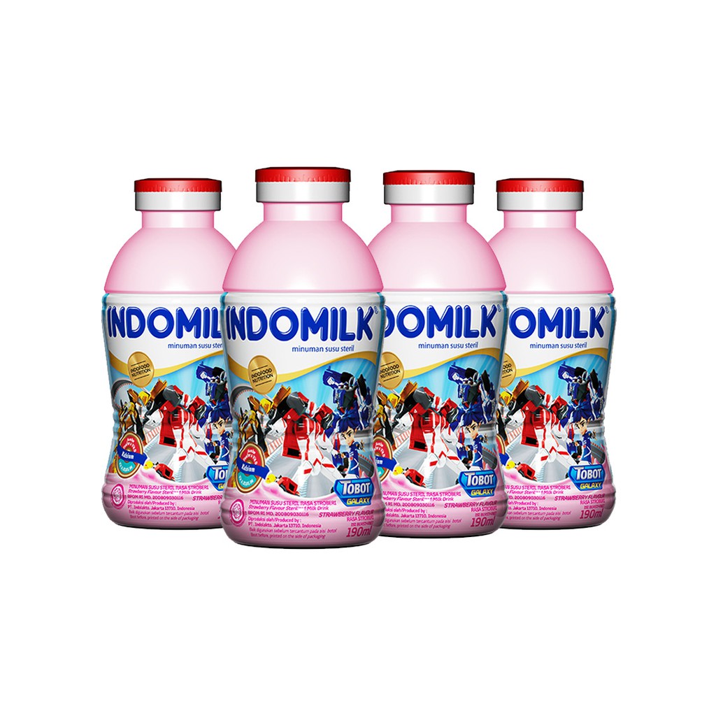 Jual SUSU STERIL INDOMILK STRAWBERRY 190 ML X 4 Pcs | Shopee Indonesia