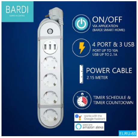 Jual Bardi SMART EXTENTION POWER STRIP 4 EU Wifi Wireless IoT Home Automation Colokan Stop ...
