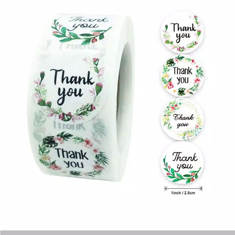 Jual 1 roll 500pcs Thank you sticker stiker flower shabby label segel ...