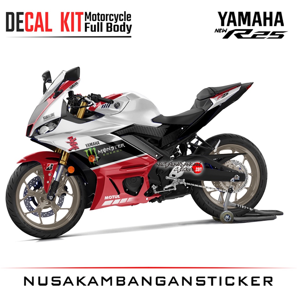 Jual Stiker Decal Motor Yamaha R25 New Full Body Putih Merah Kanji ...
