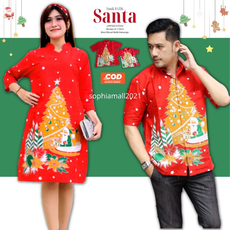 Jual Dress Batik Natal Wanita Terbaru Bahan Katun Halus Motif Santa ...
