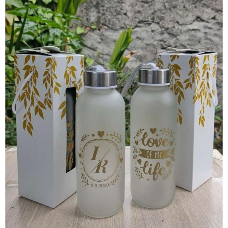 Jual souvenir Tumbler kaca dove doff sablon custom kemas box botol ...