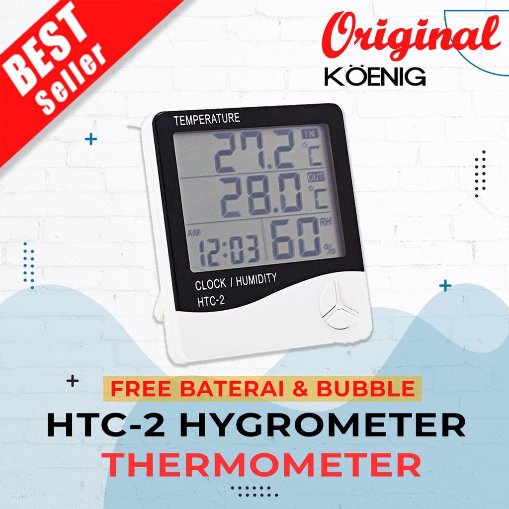 Jual HTC-2 HTC 2 Hygrometer Digital Higrometer Termometer Ruangan Clock ...