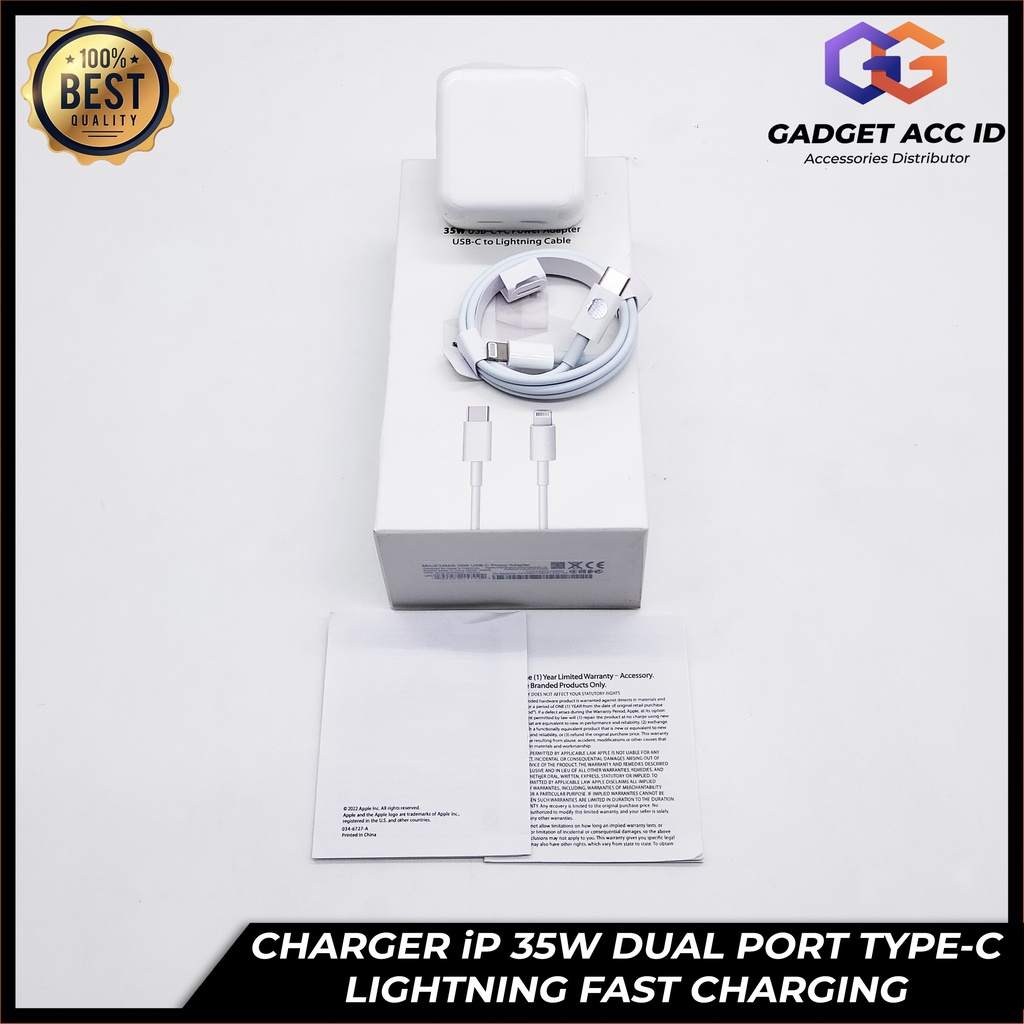 Jual Charger Ip 35W Dual Port Type C + Kabel 1M ( Meter) (Sepasang/1set) Lightning Fast Charging ...