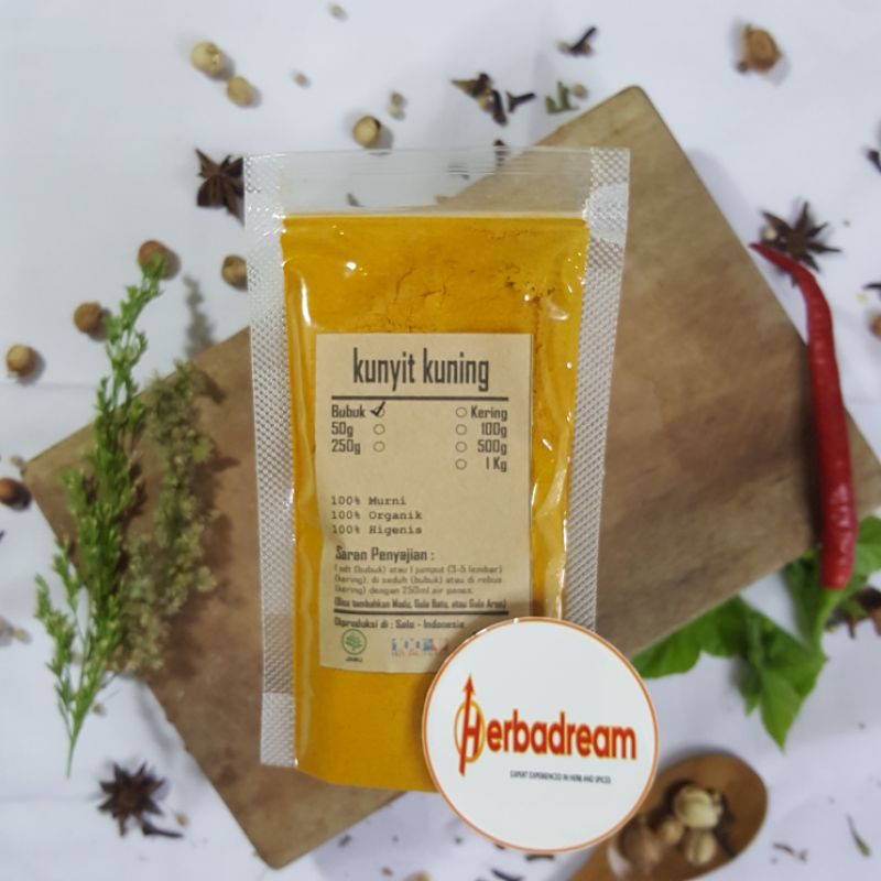 Jual 100 GRAM BUBUK KUNYIT KUNIR KUNING CURCUMA LONGA TURMERIC ...