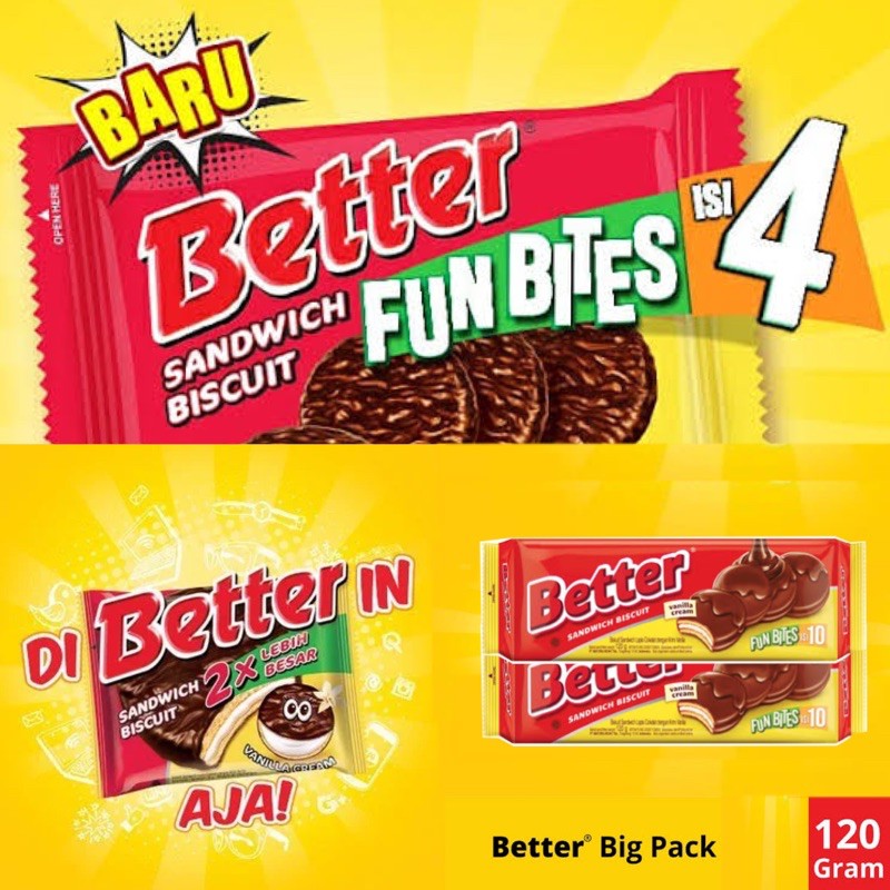 Jual BISKUIT COKLAT BETTER 48GR 20 SACHET / FUN BITES 4x20GR 6 BKS ...