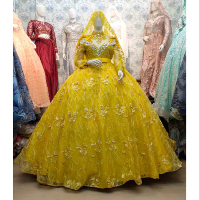 Jual Gaun pengantin kuning kenari | Shopee Indonesia