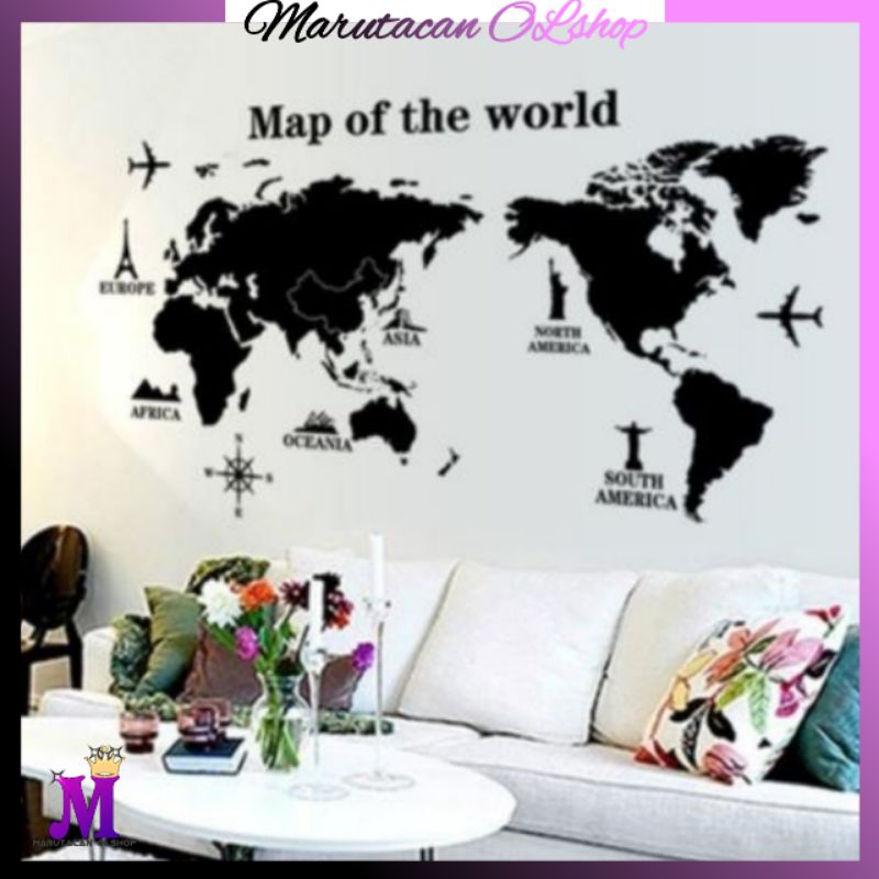 Jual Wallsticker/Stiker Dinding Map of The World (90x60) | Shopee Indonesia