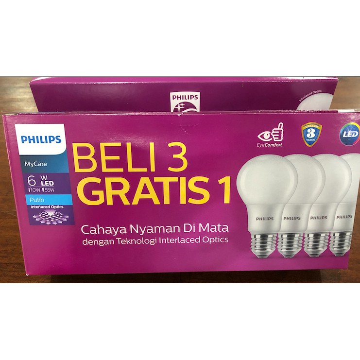 Jual Lampu Philips LED LEDbulb MyCare 6 Watt Multipack Beli 3 Gratis 1 | Shopee Indonesia