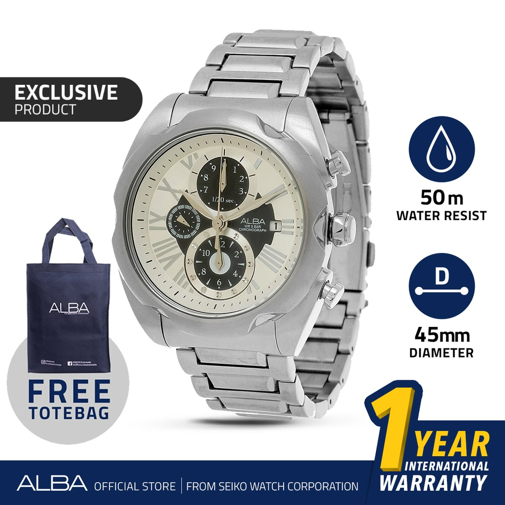 Jual ALBA Jam Tangan Pria AF8N19 Quartz Stainless Steel Silver Watch ...