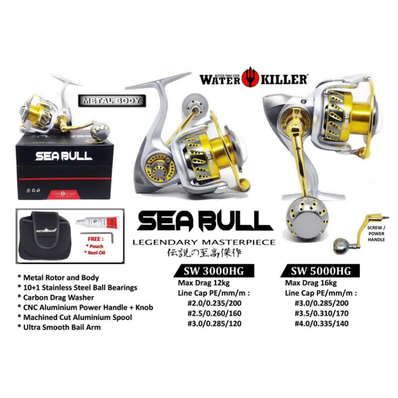 Jual Reel Spinning Water Killer SEABULL SW ( Power Handle ) | Shopee ...