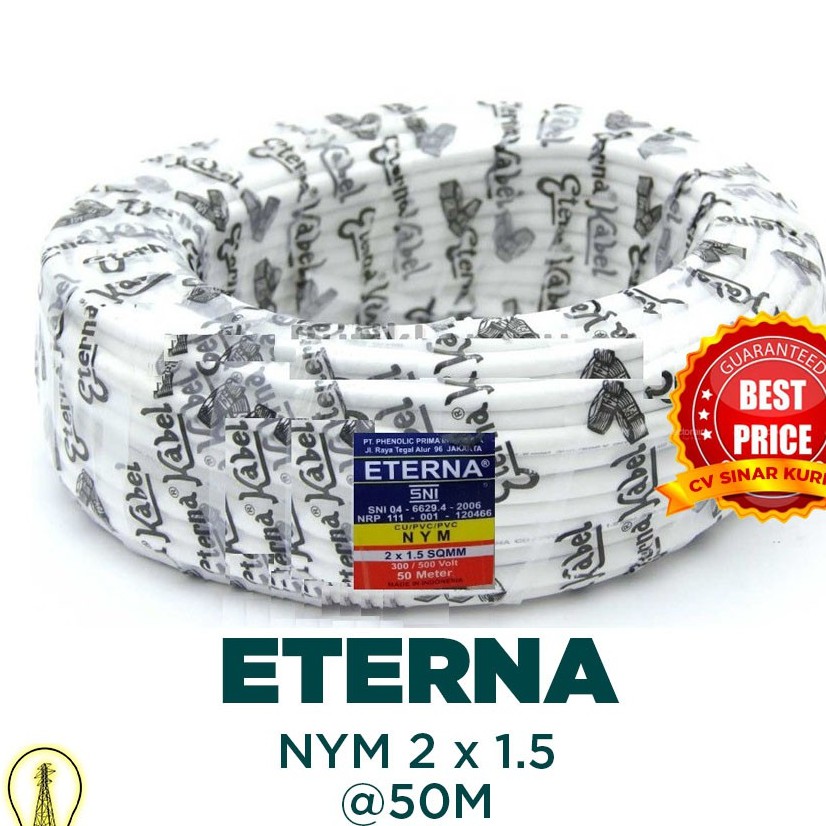Jual Kabel Listrik ETERNA NYM 2x1.5 2x1,5 2 x 1.5 2 x 1,5 roll @50m SNI GROSIR ORIGINAL | Shopee ...
