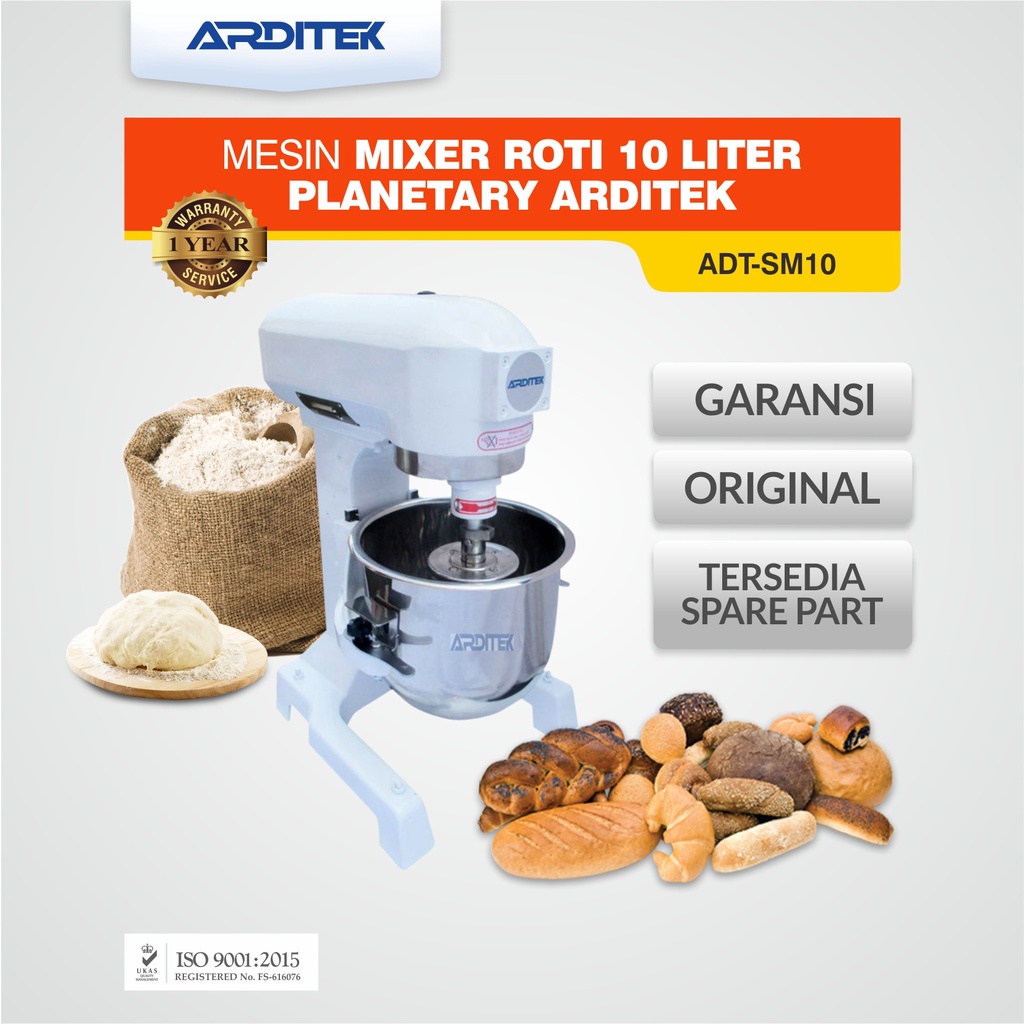 Jual Mesin Mixer Roti 10 Liter Planetary Arditek ADT-SM10 | Shopee ...