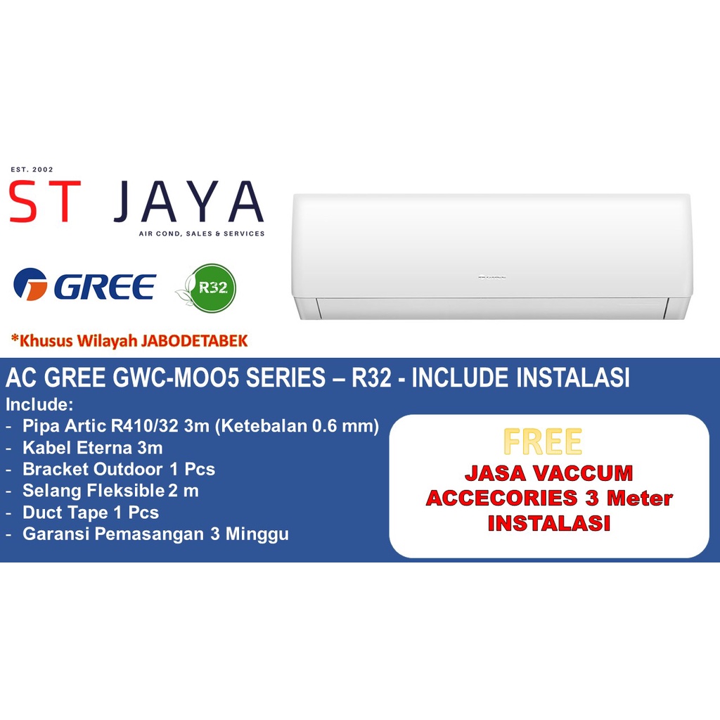 Jual +PASANG AC GREE GWC-MOO5 SERIES 1/2 - 3/4 - 1-1.5-2 PK | Shopee ...