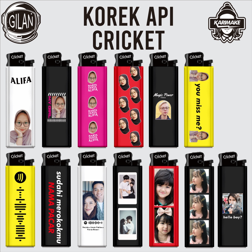 Jual KARIMAKE Korek Api Custom CRICKET Mancis Termurah Gambar Foto ...