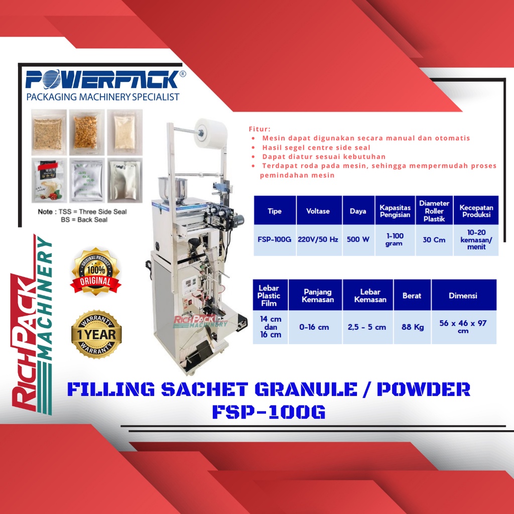 Jual Powerpack FSP-100G Packing Sachet Machine Mesin Packing Sachet ...