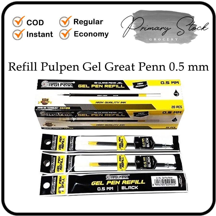 Jual Refill Pulpen Gel Great Penn 0 5mm Isi Ulang Bulpen Gel Hitam ...