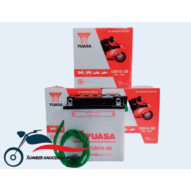 Jual AKI YUASA 12N10-3B AKI BASAH MOTOR BINTER, MERCY, VESPA12V 10 Ah | Shopee Indonesia