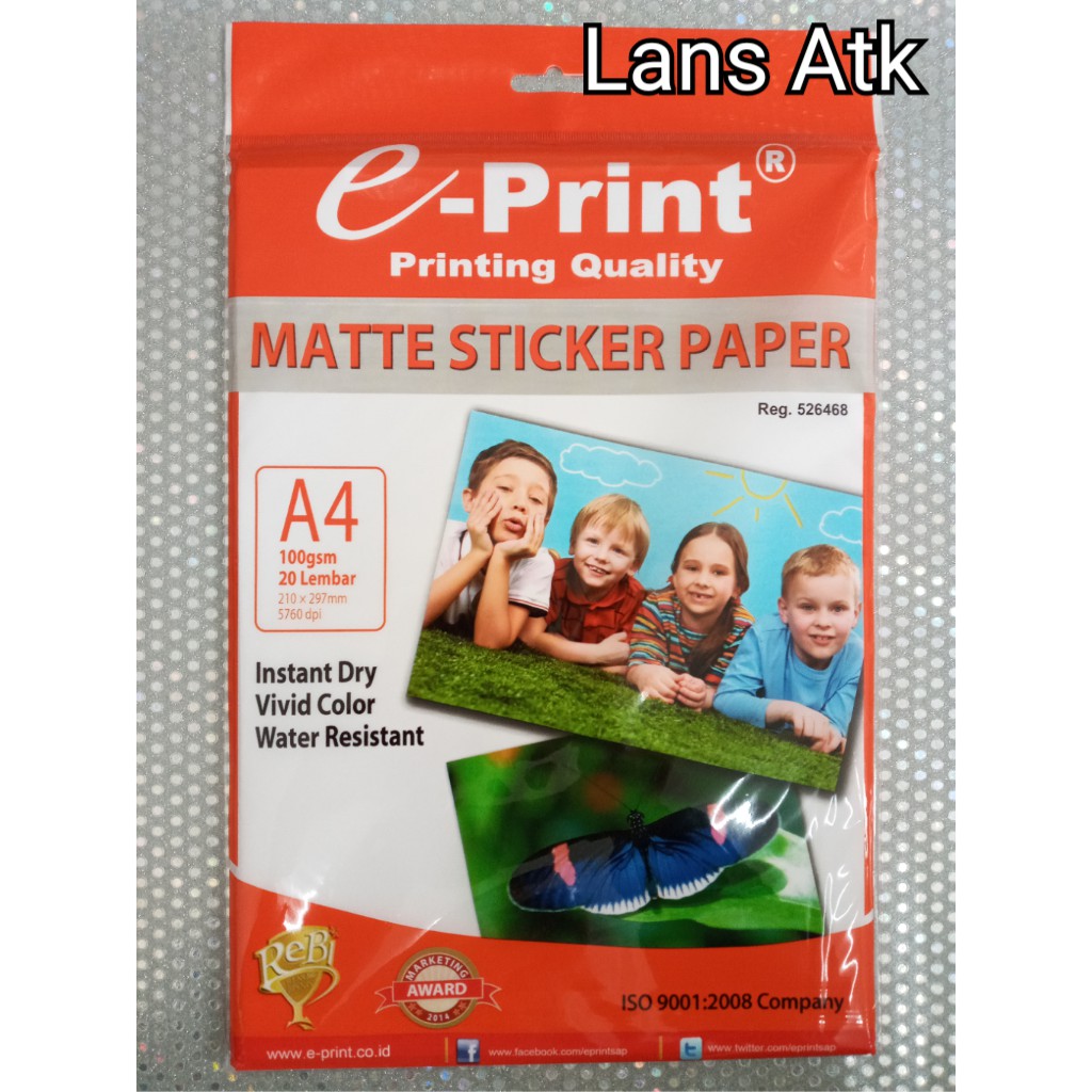 Jual E-Print Matte Sticker Paper A4 100 gsm isi 20 Lembar | Shopee ...