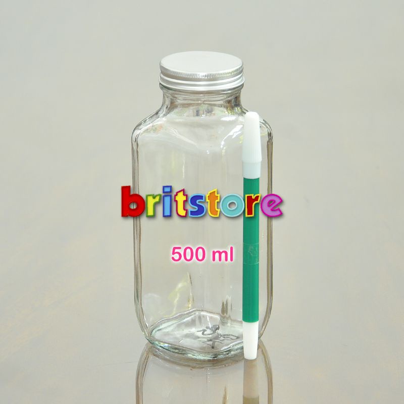Jual Botol Kaca Segi Empat 500ml NCP Tutup Silver/ Botol Kaca Unik ...