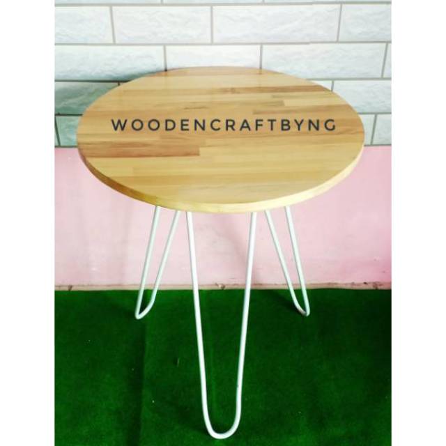 Jual Meja kayu bulat kaki besi - meja minimalis - meja stool | Shopee ...