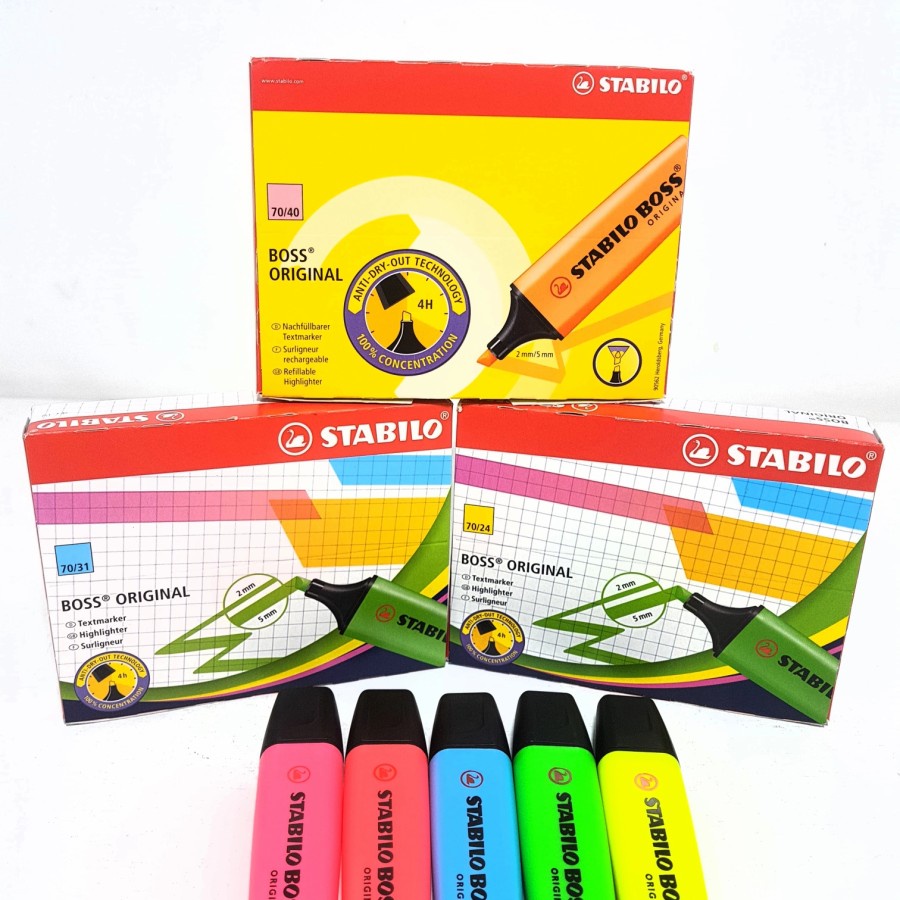 Jual Stabilo/Highlighter BOSS Warna PINK/HIJAU/KUNING/ORANGE/BIRU | Shopee Indonesia