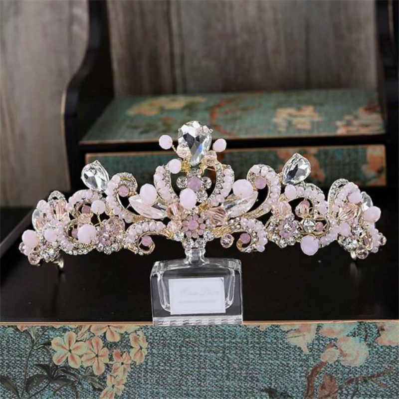 Jual mahkota pengantin hijab pink aksesoris pengantin tiara diamond ...