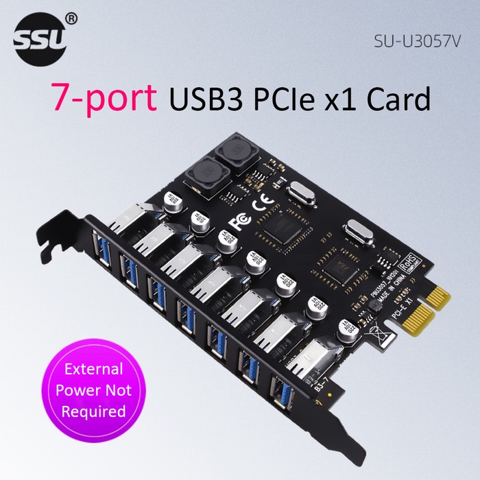 Jual SSU PCIe 7-port USB 3 Expansion Adapter / Card PC PCI Express x1 ...