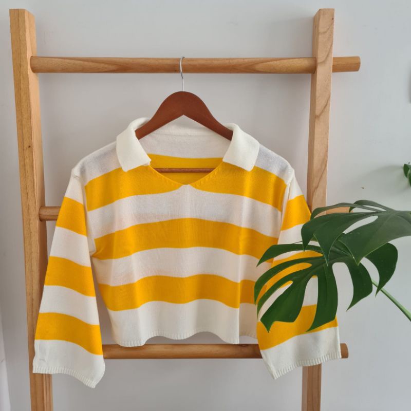 Jual FUJI ATASAN RAJUT BLOUSE BB30-50KG CROPTOP BLASTER GARIS SALUR ...