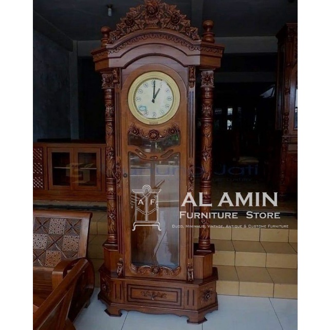 Jual Lemari jam hias kayu jati Rahwana/ Almari jam hias mawar | Shopee ...