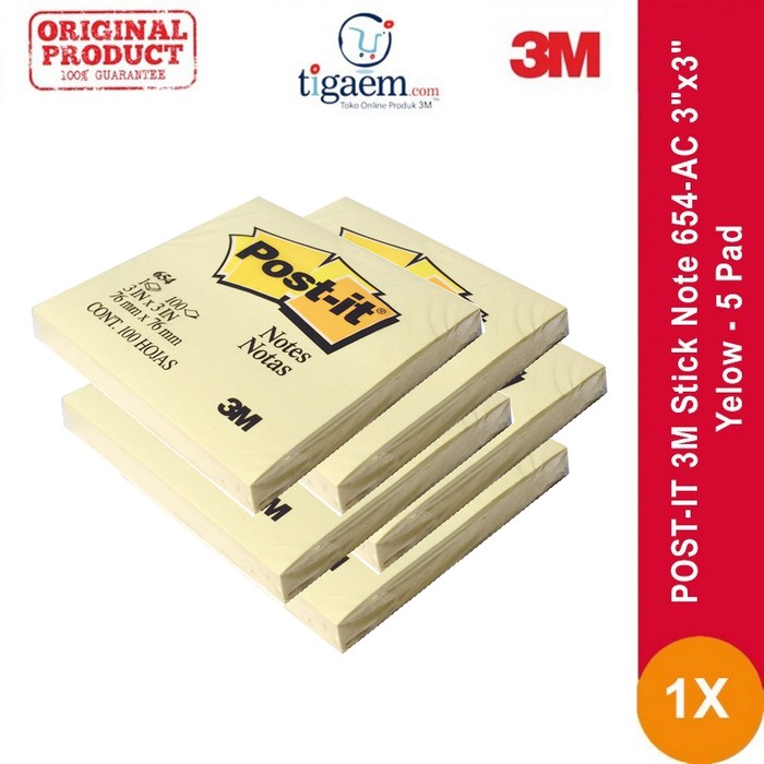Jual 3M POST-IT Stick Note 654-AC 3"x3" Yellow - 5 Pad | Shopee Indonesia