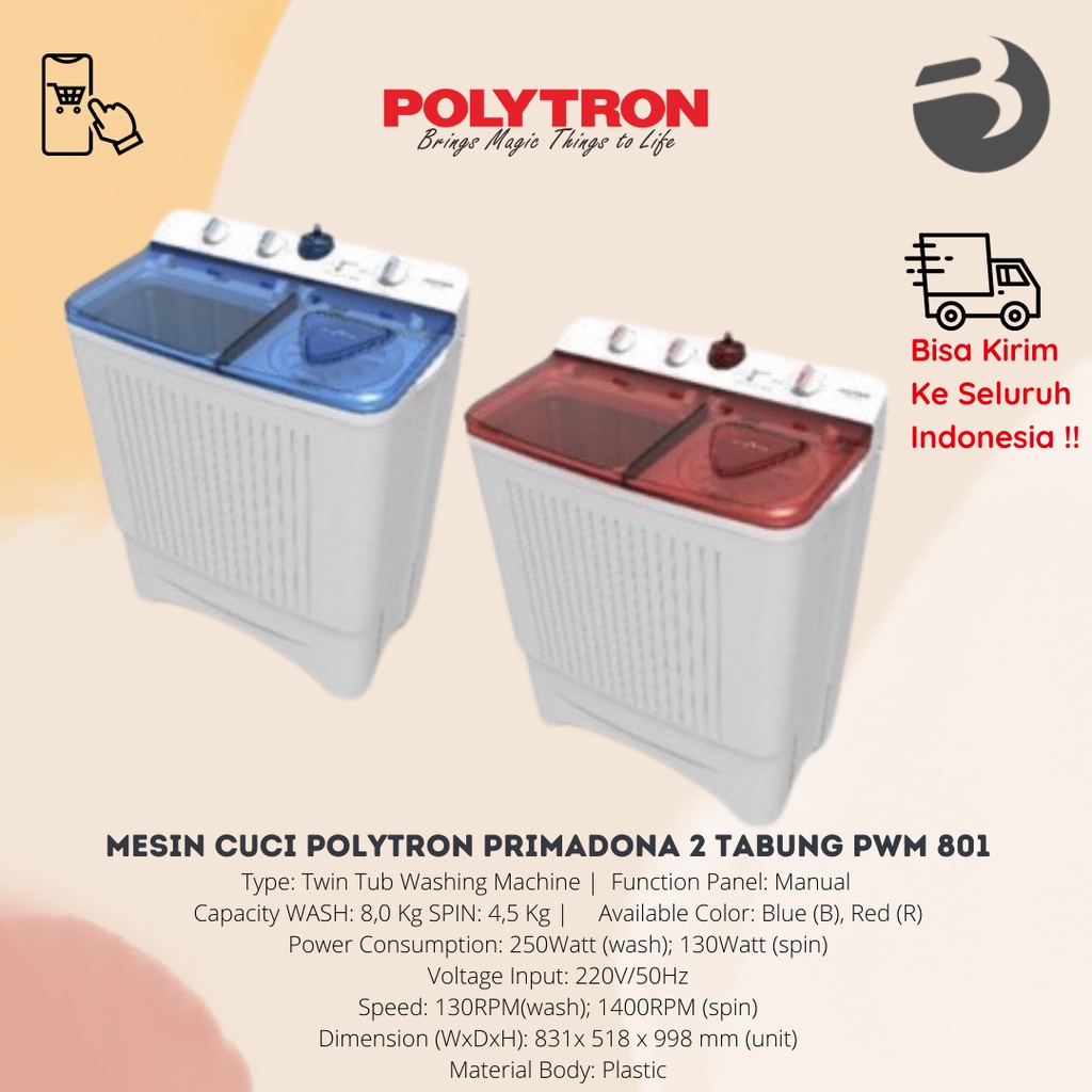 Jual Mesin Cuci Polytron Primadona 2 tabung PWM 801 | Shopee Indonesia