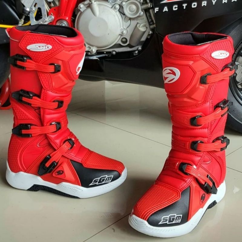 Jual sepatu trail motocross snd 2022 merah SGM | Shopee Indonesia