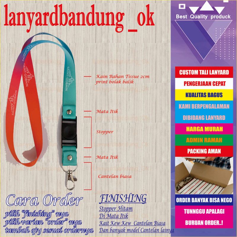 Jual Custom lanyardsublim 2cm/cetak lanyard id card printing full color ...