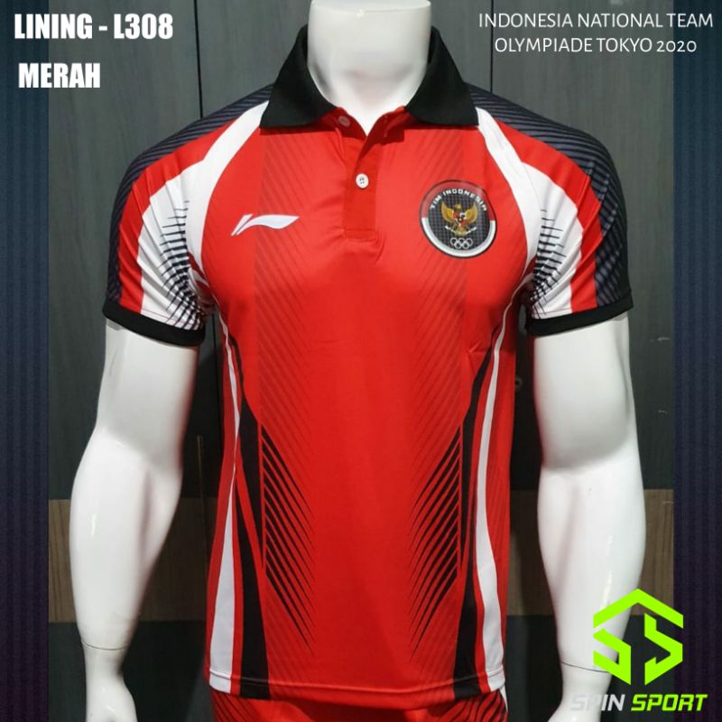Jual [L308 Merah] Kaos Baju Lining Li-Ning Import Berkerah Premium ...