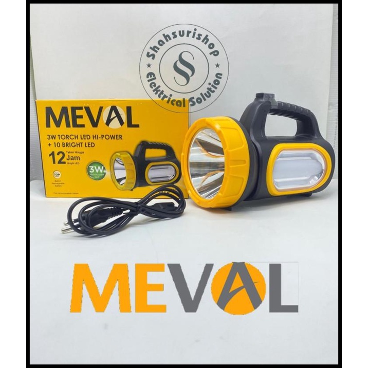 Jual Lampu Emergency Led Meval Mt3 03A Senter 3W Hi-Power + 10 Bright ...