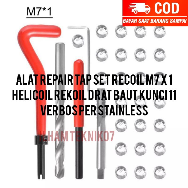 Jual Alat Repair Tap Set Recoil M7 x 1 Helicoil Rekoil Drat Baut Kunci 11 Verbos per stainless ...