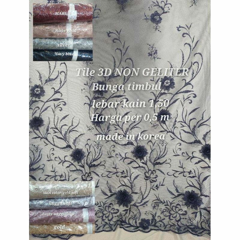 Jual kain tile 3d non geliter/tile akar/mutiara/tile dot. brokat tile ...