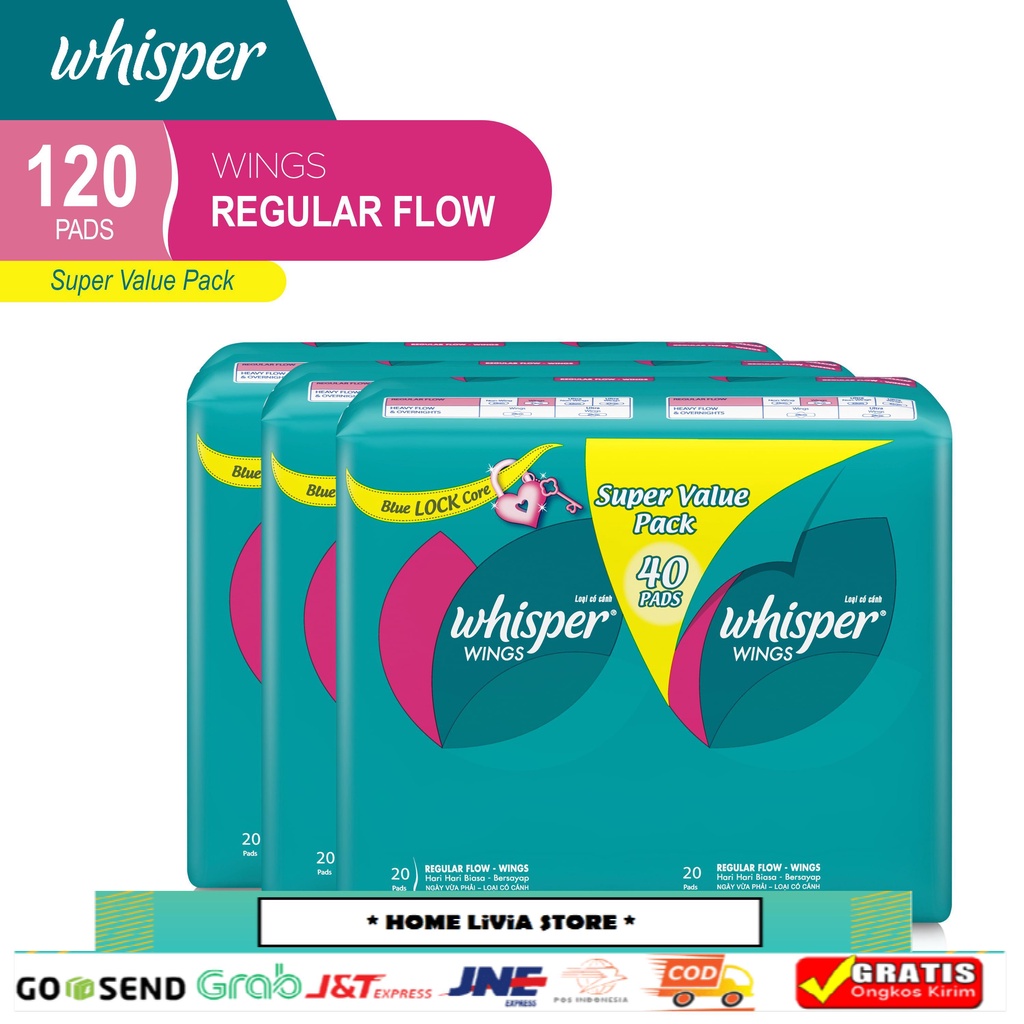 Jual Whisper Sanitary Pads Regular Flow Wings Isi 40 Paket Isi 3 ...