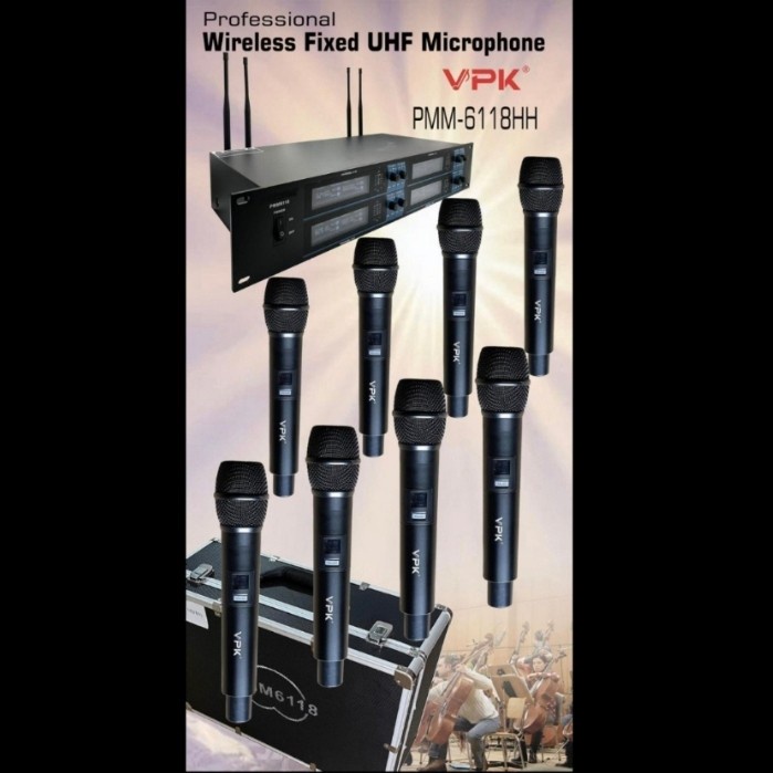 Jual Mic Wireless VPK PMM 6118H 8Mic Handle Waerles UHF Koper NEW | Shopee Indonesia