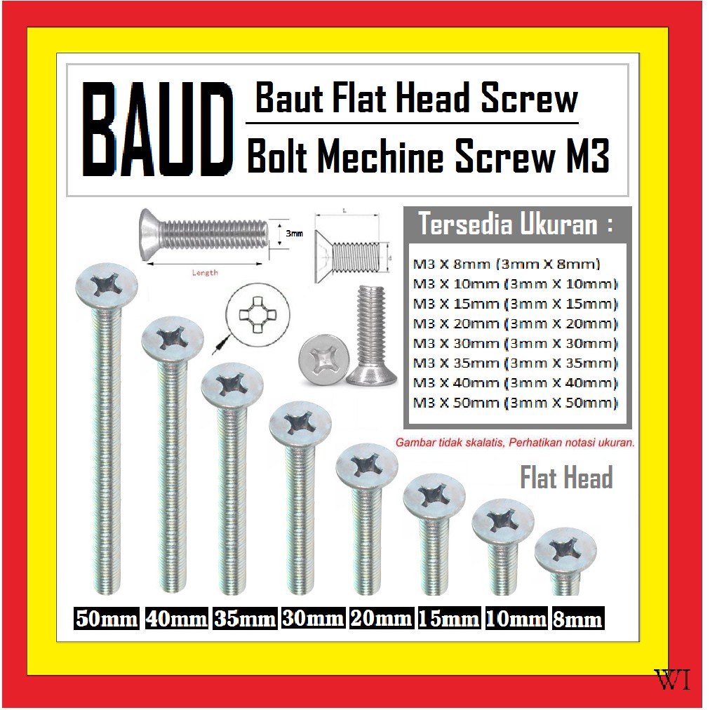 Jual BAUT BAUD BOLT JF M3 SEKRUP 8 10 15 20 30 35 40 50mm 380083 | Shopee Indonesia