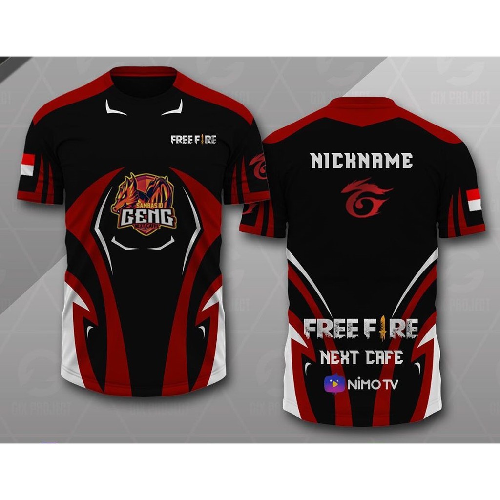Jual BAJU JERSEY GAMING FREEFIRE FF Merah Custom Nama, Logo Team ...