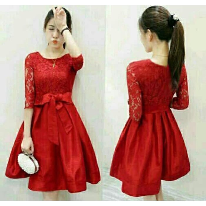 Jual DRESS BRUKAT NATAL WARNA MERAH DRESS MARRY RED GAUN BROKAT PESTA ...