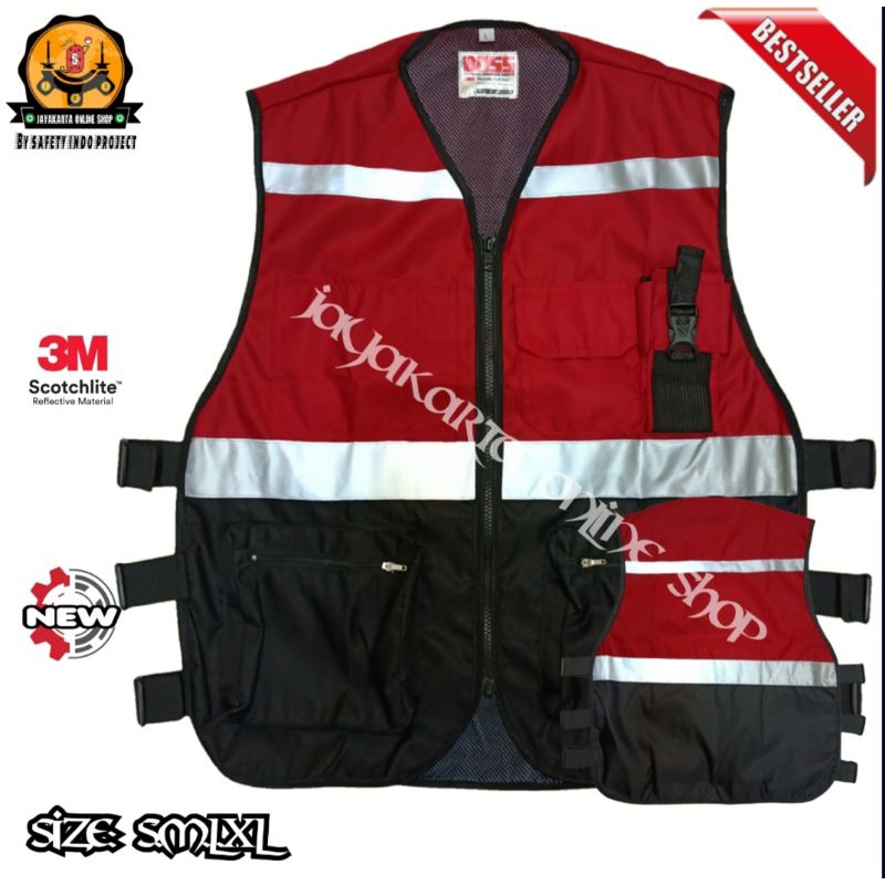 Jual ROMPI SAFETY VEST HSE MERAH HITAM 3M SCOTLITE TASLAN WATER PROOF ...