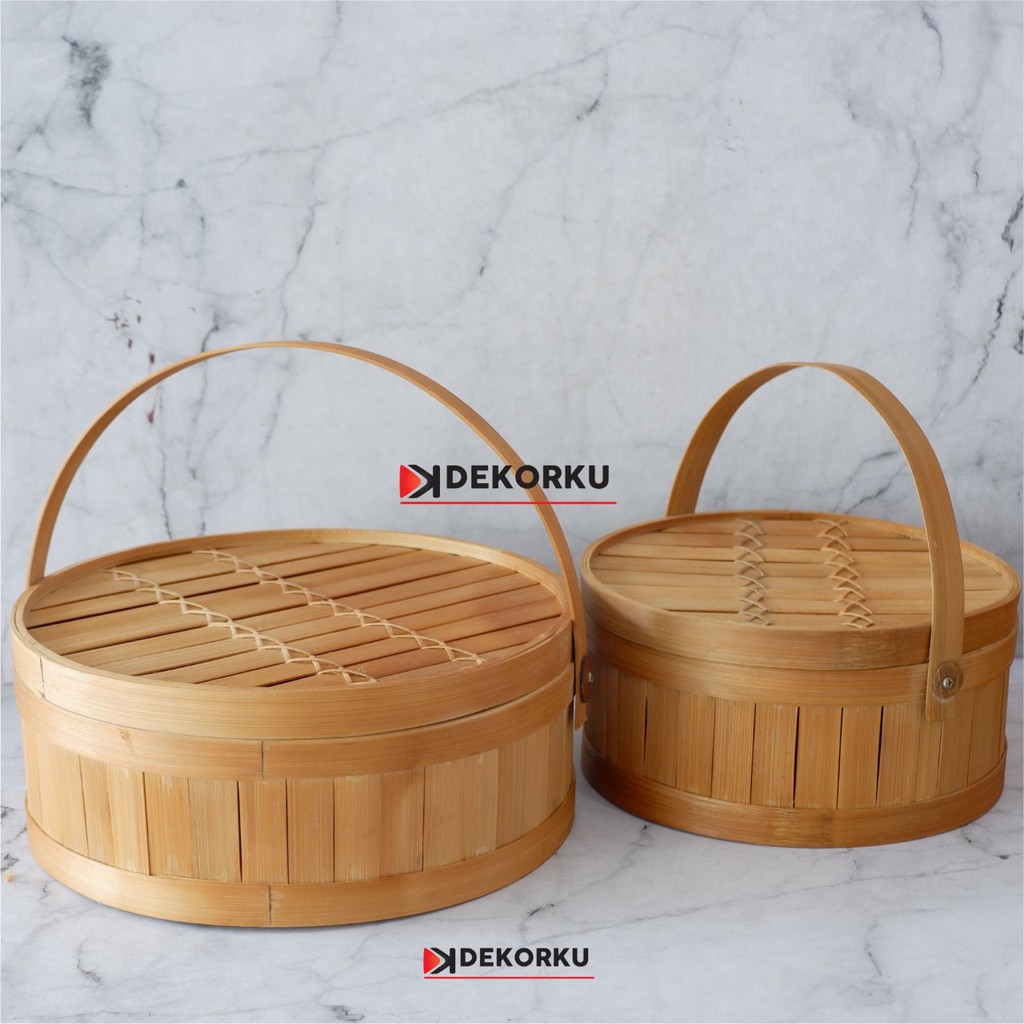 Jual Keranjang Bulat dari Bambu dengan Handle / Tempat Penyimpanan ...