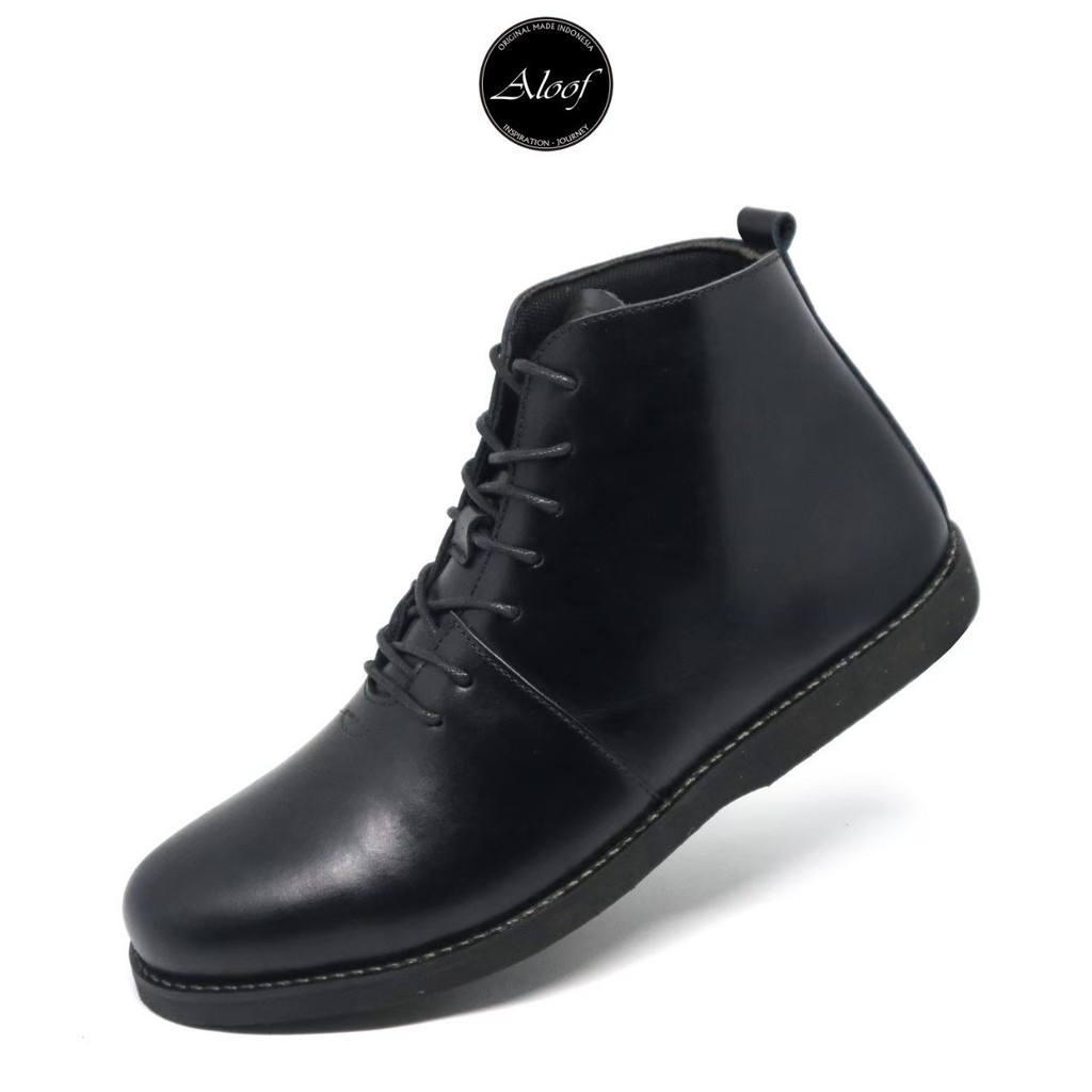 Jual Sepatu Boots Pria Kulit Asli ALOOF BRADA ORIGINAL Black Sepatu ...