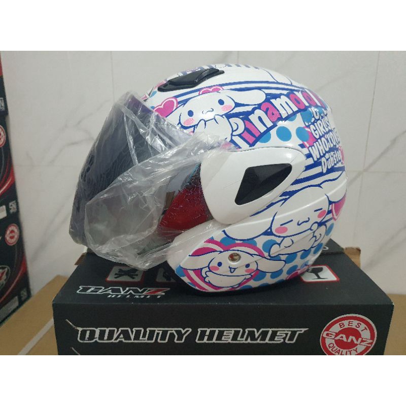 Jual HELM WANITA MOTIF CINAMOROL FIT TO L KACA HITAM MEREK GANZ SNI ...
