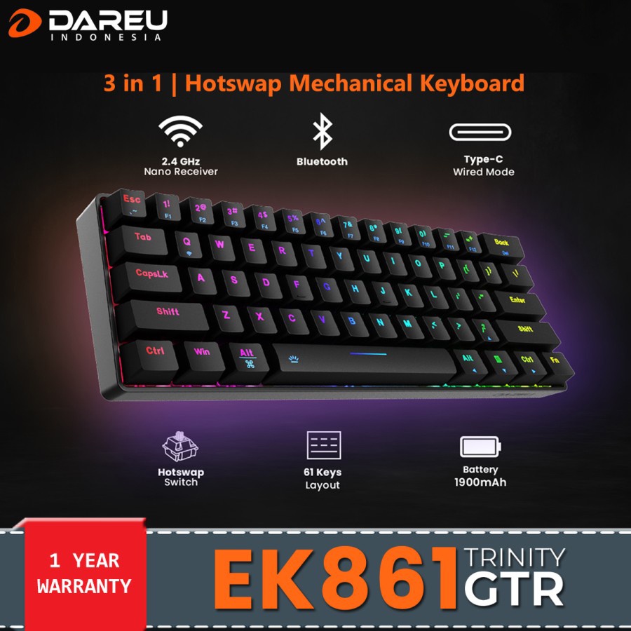 Jual Dareu EK861 - EK-861 Trinity GTR Wireless Hotswap Mechanical ...