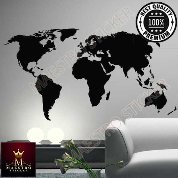 Jual Wall Cutting Sticker World Map Peta Dunia Stiker Dinding Kantor ...
