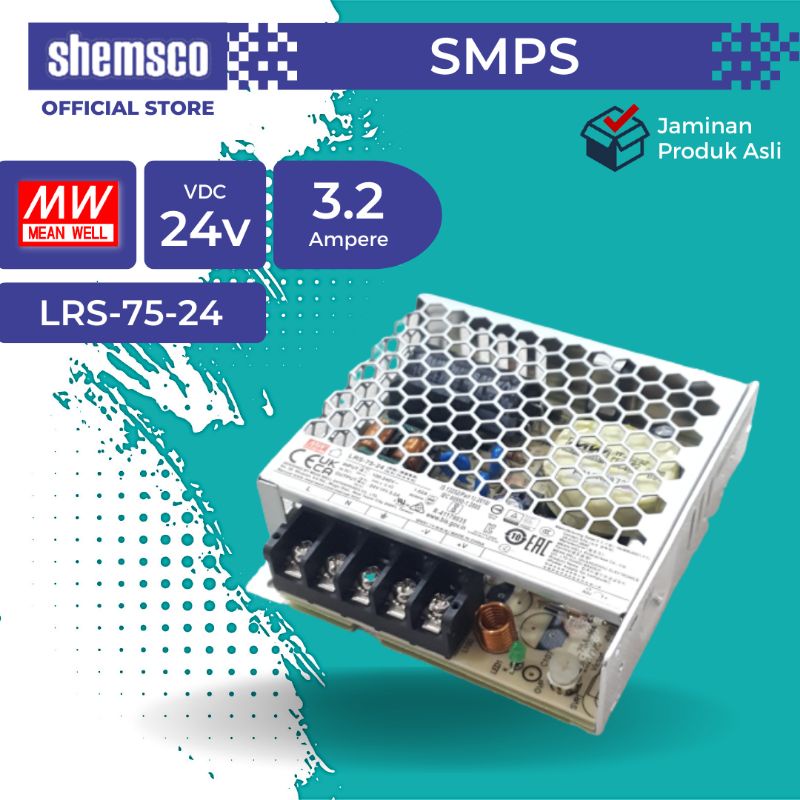 Jual 24v DC 3.2A SMPS Meanwell LRS-75-24 Switching Power Supply Mean ...